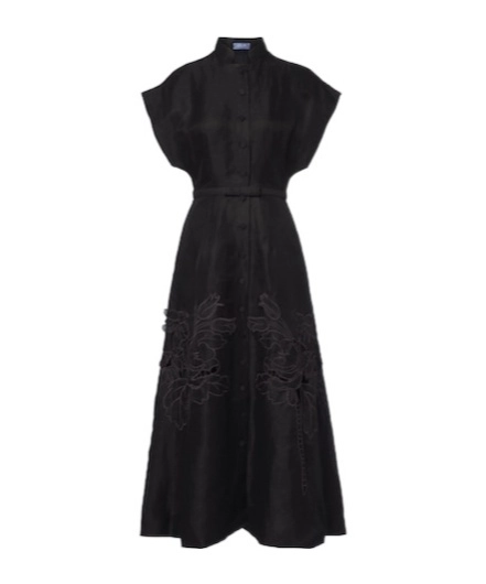 LEO Aubrey Floral-appliqué Linen-blend Midi Dress