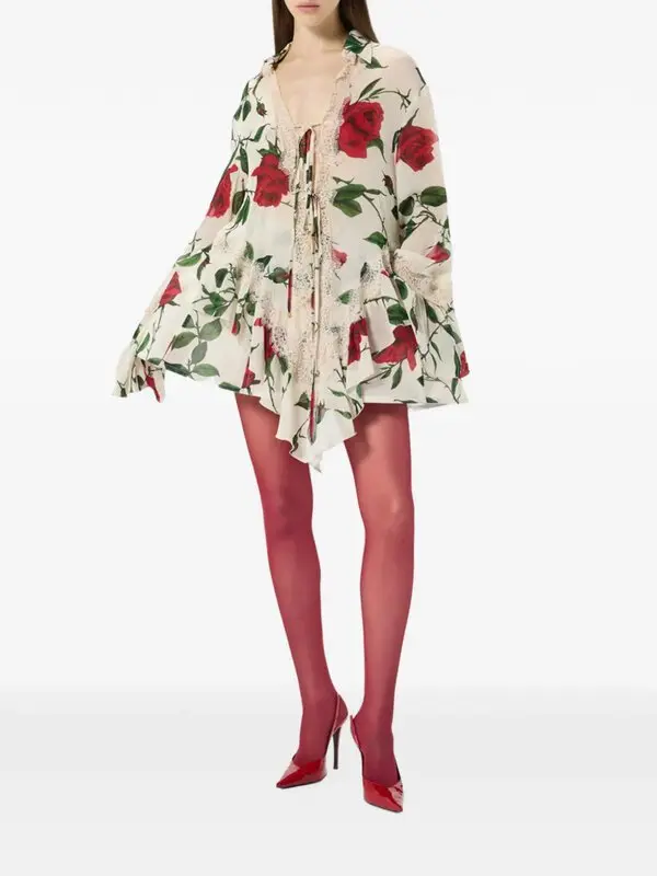 Blumarine Floral Rose Print Chiffon Top - No