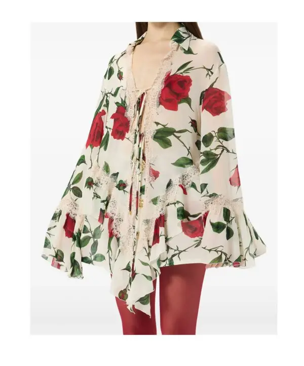 Blumarine Floral Rose Print Chiffon Top - No