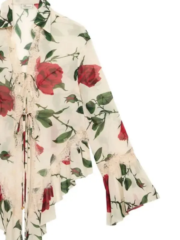 Blumarine Floral Rose Print Chiffon Top - No