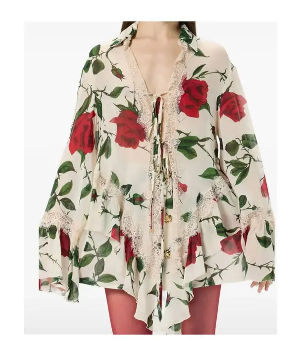 Blumarine Floral Rose Print Chiffon Top - No