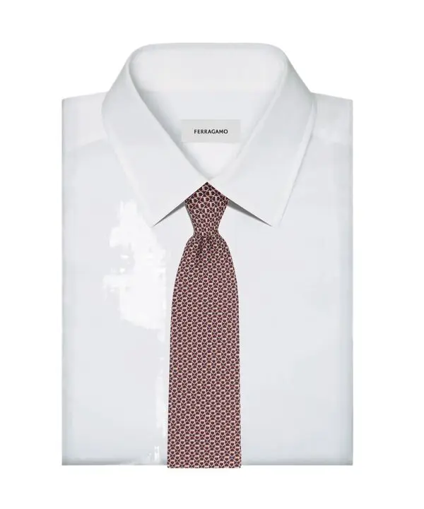 FERRAGAMO Gancini Links Print Silk Tie - Black Wine