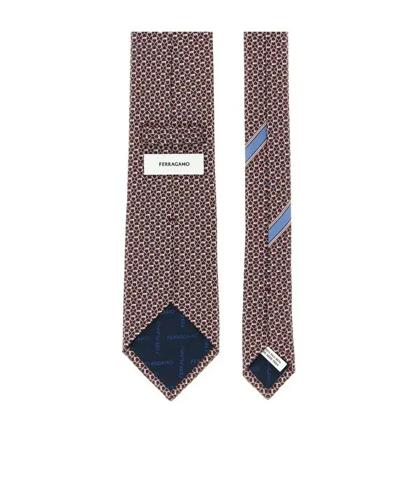 FERRAGAMO Gancini Links Print Silk Tie - Black Wine
