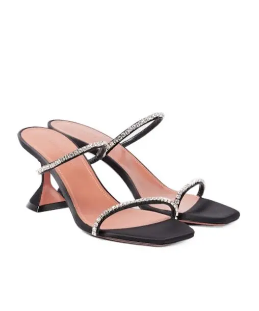 Amina Muaddi Embellished Satin Mules