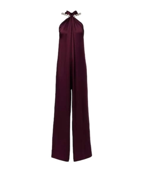 Stella McCartney Embellished Halterneck Satin Jumpsuit - Black