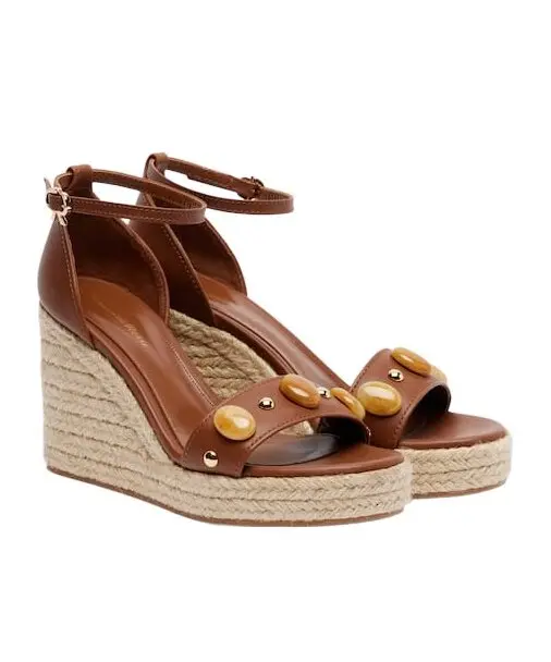 GIANVITO ROSSI Embellished Leather Espadrille Wedges