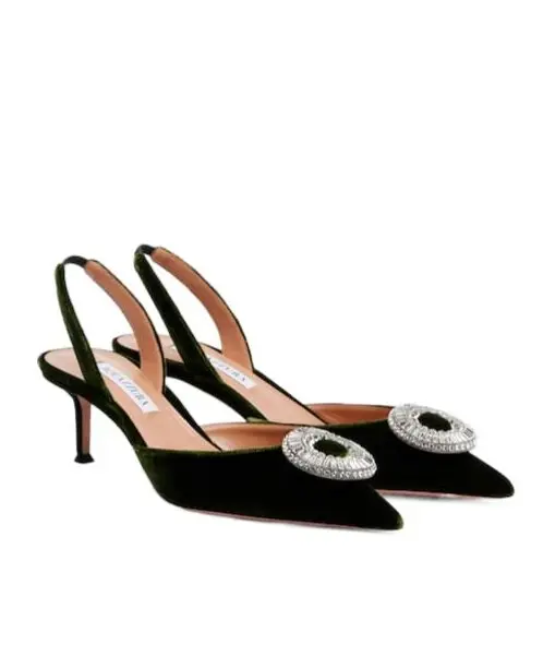 AQUAZZURA Embellished Velvet Slingback Pumps