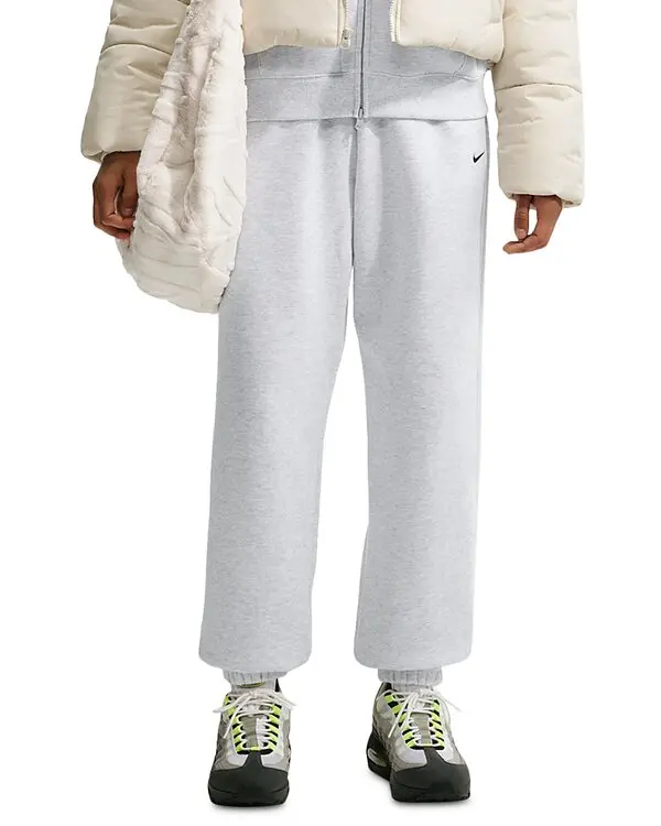 Nike Studio Fleece Medium Weight High Rise Oversized Cuffed Pants - Birch Heather/black