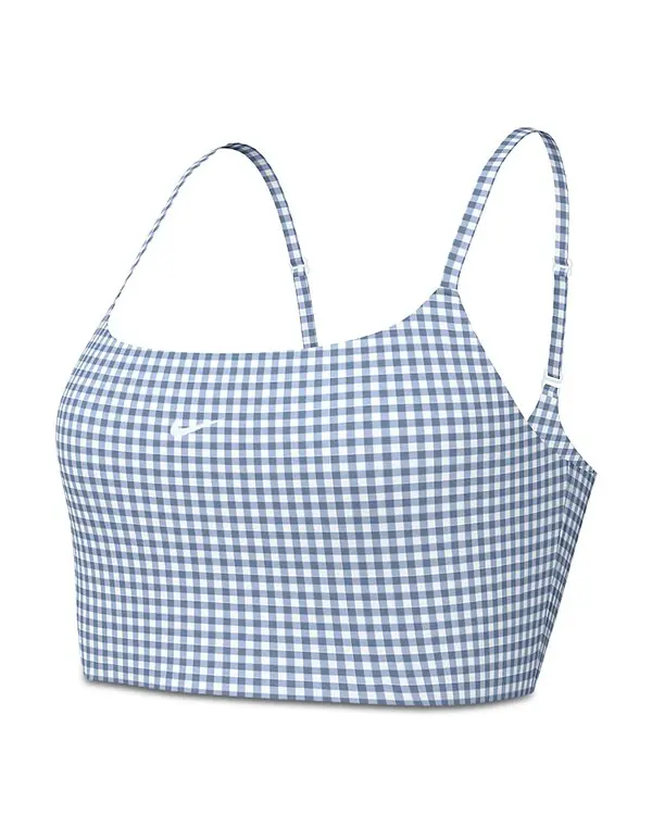 Nike Dri-fit Padded Longline Gingham Bra - Work Blue/white