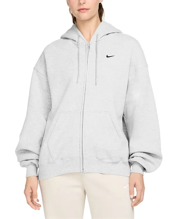 Nike Studio Fleece Medium Weight Oversized Full Zip Hoodie - Birch Heather/black