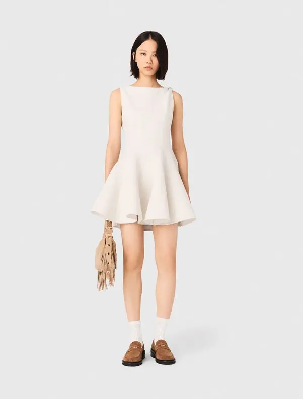 Maje Short Flared Tweed Dress - Ecru