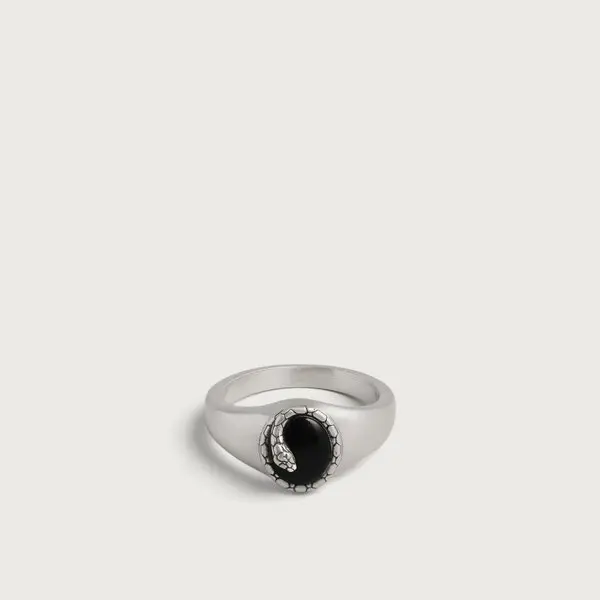 SERGE DENIMES Onyx Serpent Ring - Silver