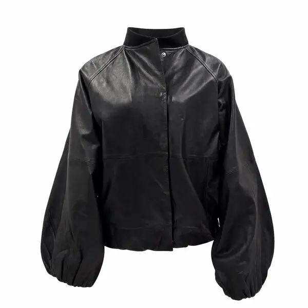 Mauritius Leather Oversized Balloon Sleeve Jacket Kylie - Black