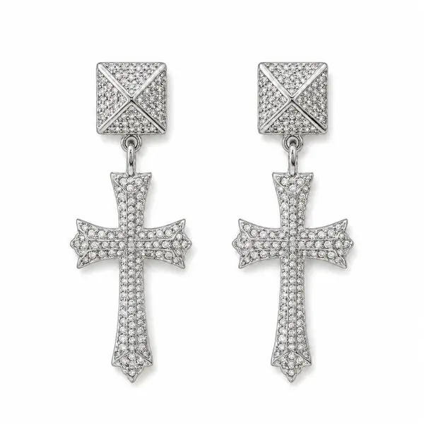 JAGGED HALO JEWELRY Cross Statement Stainless Steel Earrings Rhodium Plating - Silver