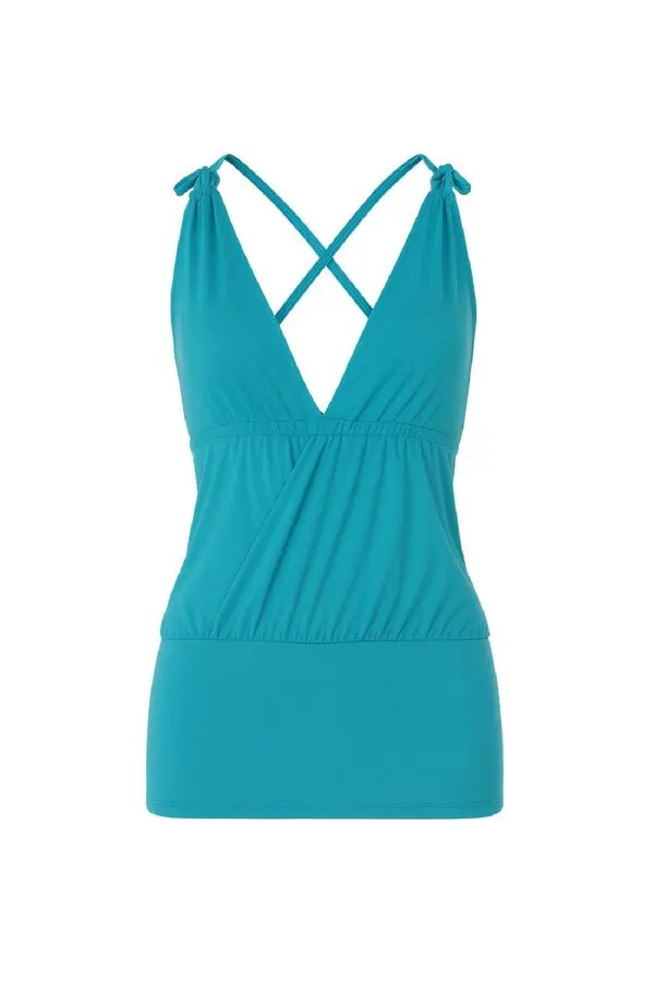 CONQUISTA Draped V-neck Sleeveless Top With Cross-back Detail