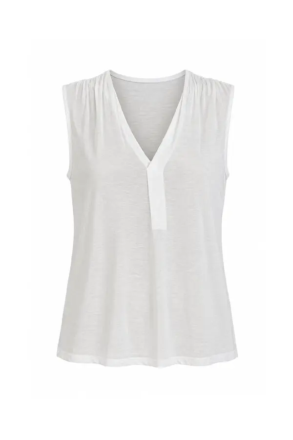 CONQUISTA Effortless V-neck Sleeveless Blouse With Pintuck Detail - White