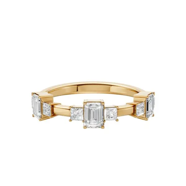 AYA FINE JEWELRY Vesper Emerald & Princess Cut Lab Created Diamond Three-station Ring In Gold - Yellow