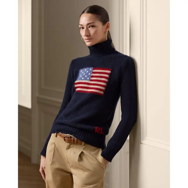 Ralph Lauren Flag Cashmere Turtleneck Sweater