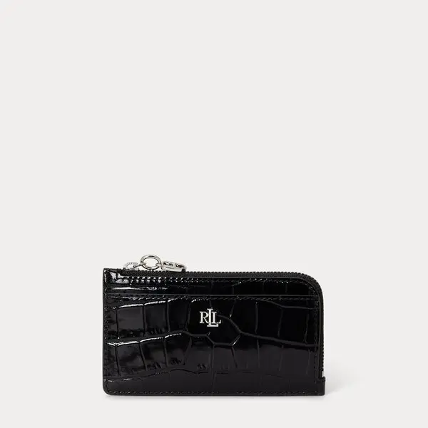 Ralph Lauren Croc-embossed Leather L-zip Card Case - Black