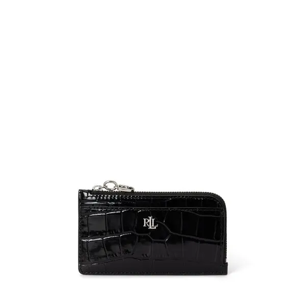 Ralph Lauren Croc-embossed Leather L-zip Card Case - Black