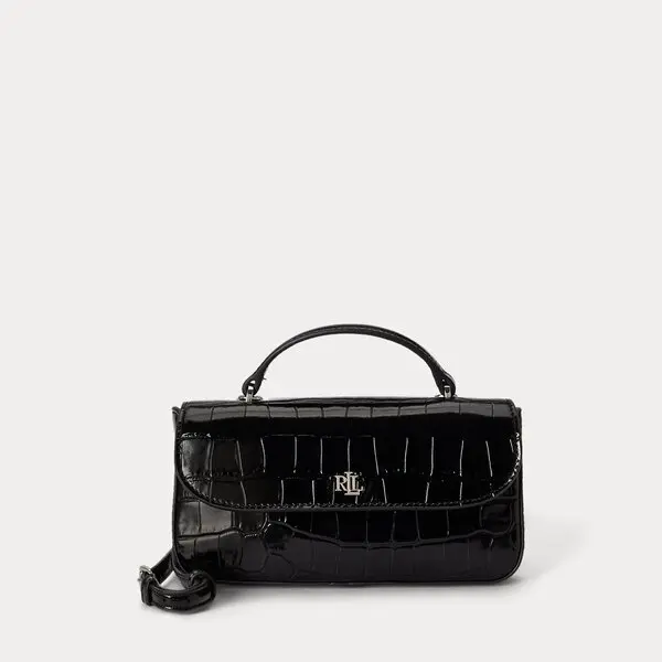 Ralph Lauren Croc-embossed Marcy Crossbody Wallet - Black