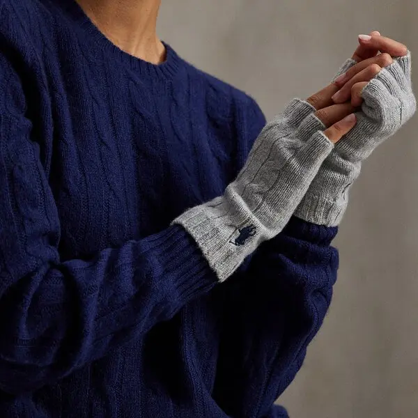 Ralph Lauren Cable Wool-cashmere Fingerless Gloves - Soft Grey