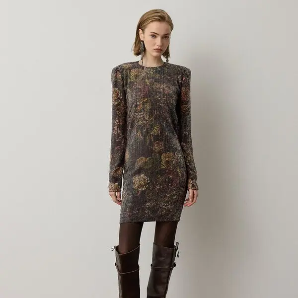 Ralph Lauren Keney Embellished Floral Long Sleeve Mini Dress