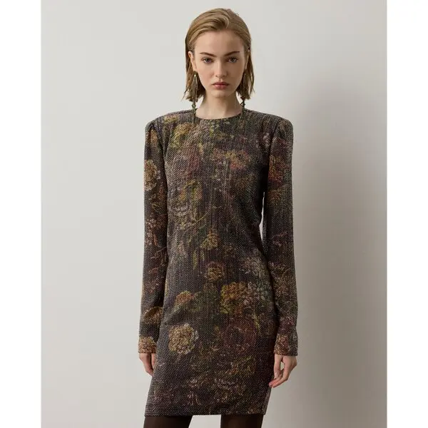 Ralph Lauren Keney Embellished Floral Long Sleeve Mini Dress