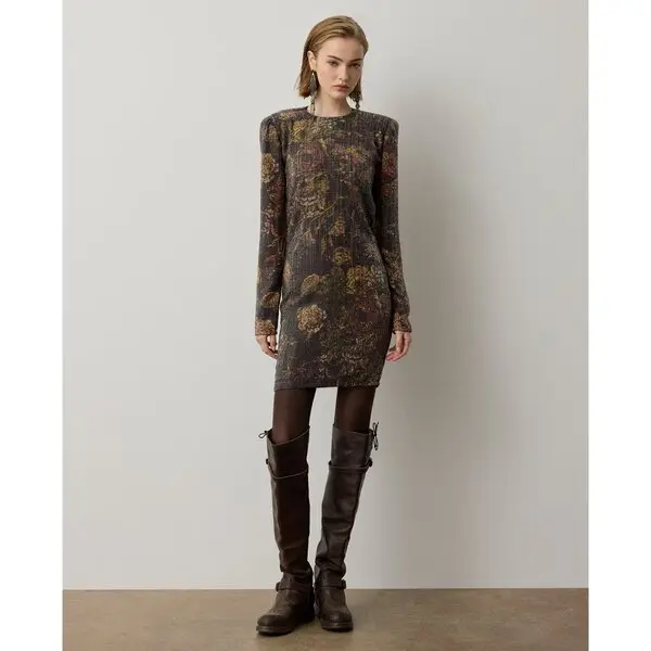 Ralph Lauren Keney Embellished Floral Long Sleeve Mini Dress