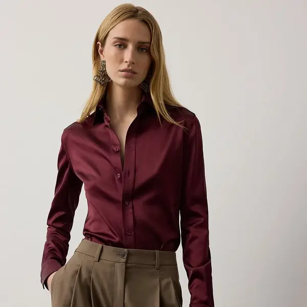 Ralph Lauren Cameron Ii Straight Fit Satin Shirt - Carmine