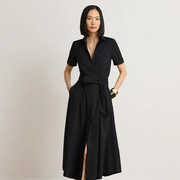 Ralph Lauren Belted Stretch-cotton Blend Midi Shirtdress - Black
