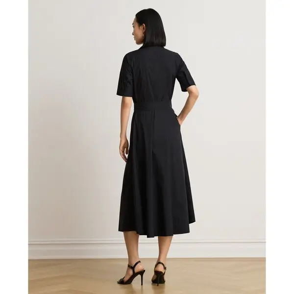 Ralph Lauren Belted Stretch-cotton Blend Midi Shirtdress - Black