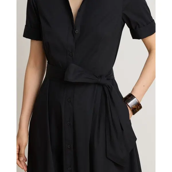 Ralph Lauren Belted Stretch-cotton Blend Midi Shirtdress - Black