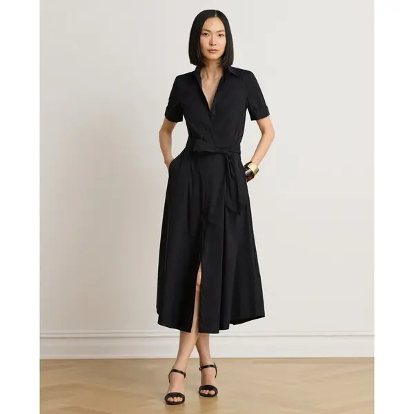 Ralph Lauren Belted Stretch-cotton Blend Midi Shirtdress - Black