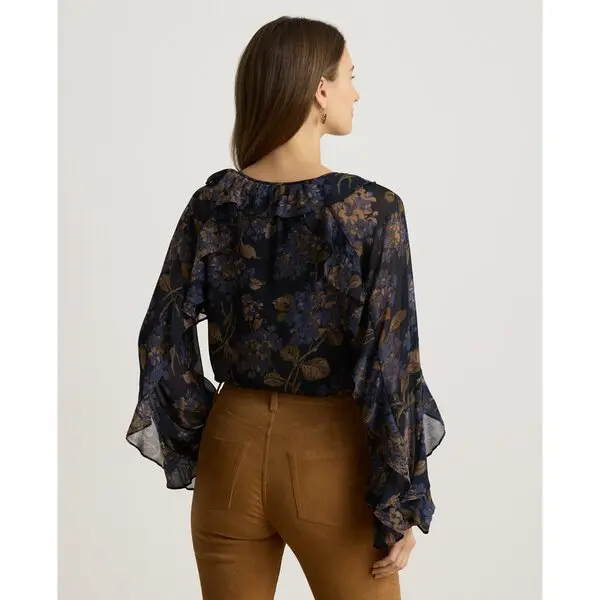Ralph Lauren Floral Ruffle-trim Georgette Blouse