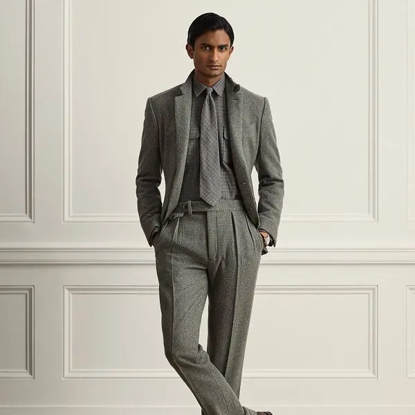 Ralph Lauren Gregory Hand-tailored Tick-weave Trouser - Medium Grey Multi
