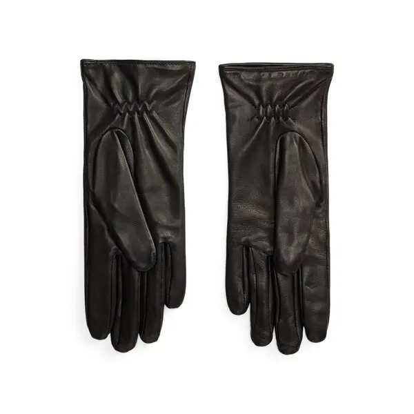 Ralph Lauren Leather Gloves With Decorative Stitching - Black