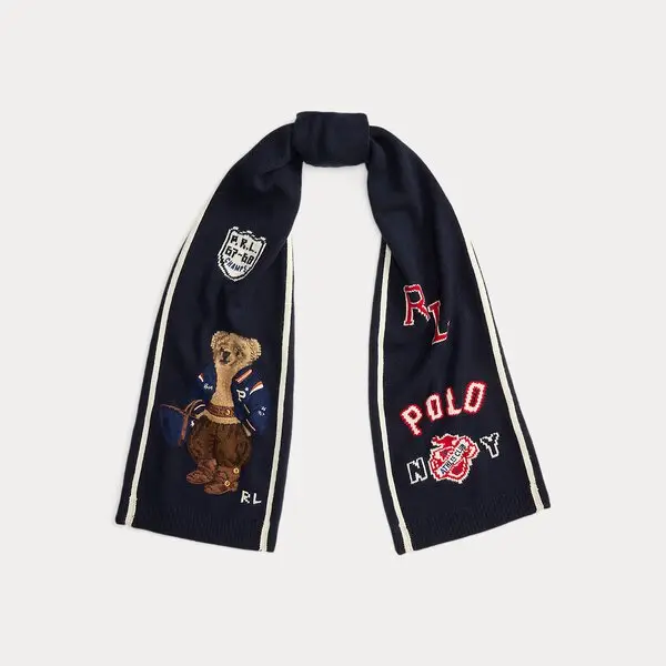 Ralph Lauren Polo Bear Graphic Wool-blend Scarf