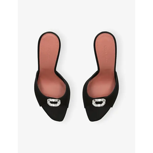 Amina Muaddi Mini Camelia Heeled Satin Mules