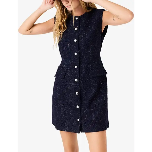 Maje Sleeveless Shimmer Tweed Mini Dress