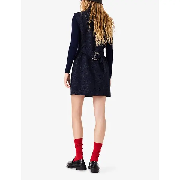 Maje Sleeveless Shimmer Tweed Mini Dress