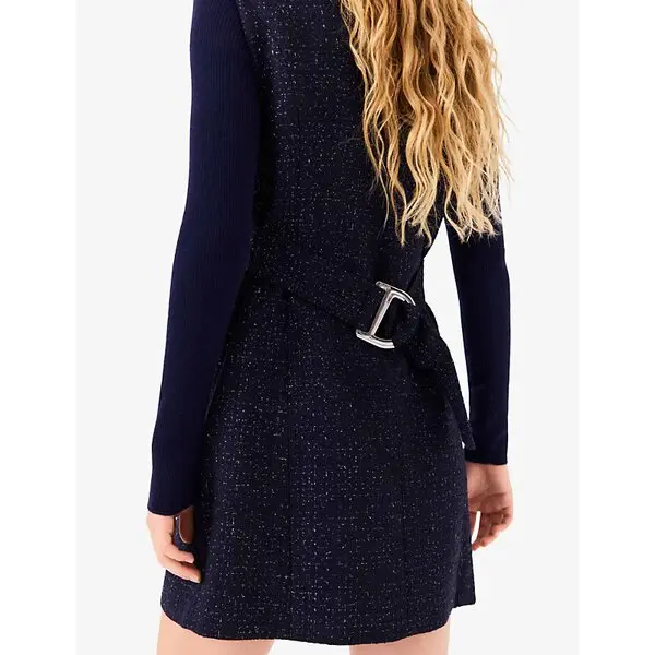 Maje Sleeveless Shimmer Tweed Mini Dress