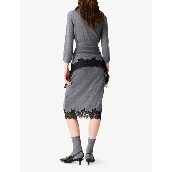 Maje Round-neck Lace-trim Wool Midi Dress