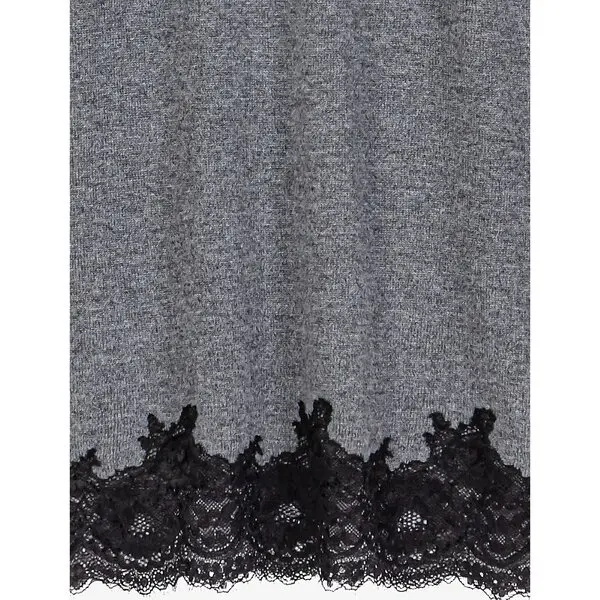 Maje Round-neck Lace-trim Wool Midi Dress