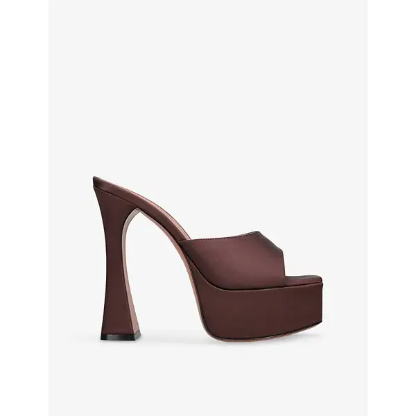Amina Muaddi Dalida 140 Heeled Satin Mules - Dark Brown