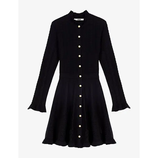 Maje Long-sleeved Knitted Cotton-blend Mini Dress - Black