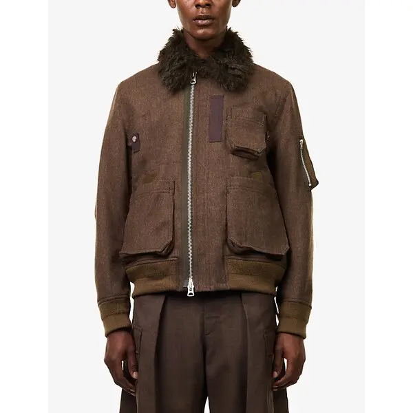 Sacai Melton Collared Wool Bomber Jacket