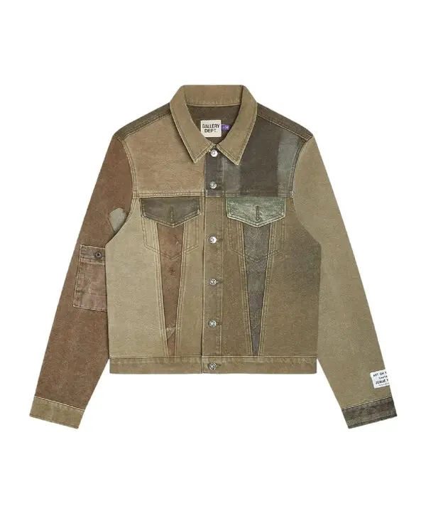 GALLERY DEPT. Cropped Spliced Denim Jacket - Brown