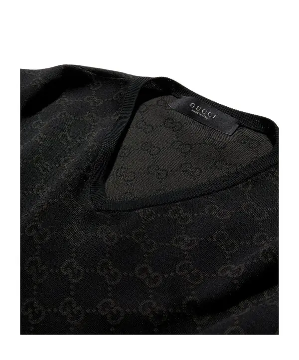 Gucci Fine Knit Viscose Gg Jacquard Sweater