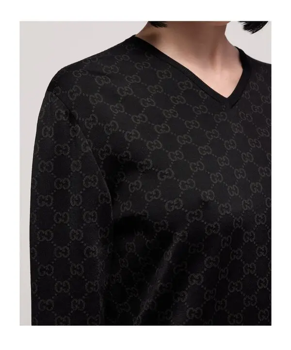 Gucci Fine Knit Viscose Gg Jacquard Sweater